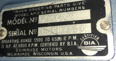 Fifteen Horspower OMC Evinrude Outboard Boat Motor